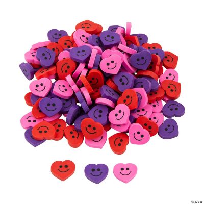 3 /4" Bulk 144 Pc. Mini Valentine's Day Smile Face Heart Erasers ...