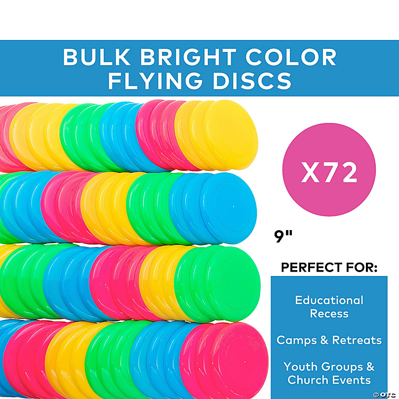 9" Bulk 72 Pc. Bulk Classic Bright Solid Color Plastic Flying Discs ...