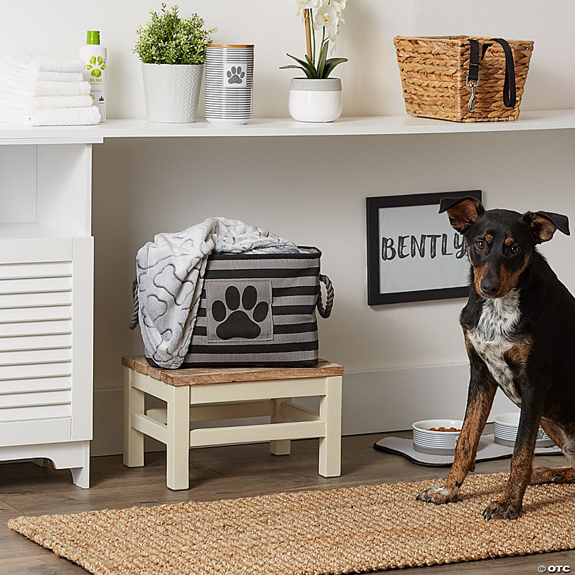 Bone Dry Polyester Pet Bin Stripe With Paw Patch Black Rectangle Small