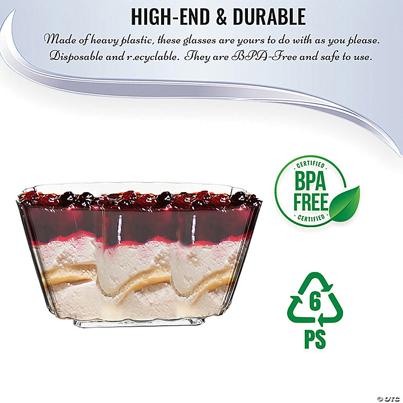 Clear Fluted Rectangular Disposable Plastic Pudding Cups (132 Cups ...