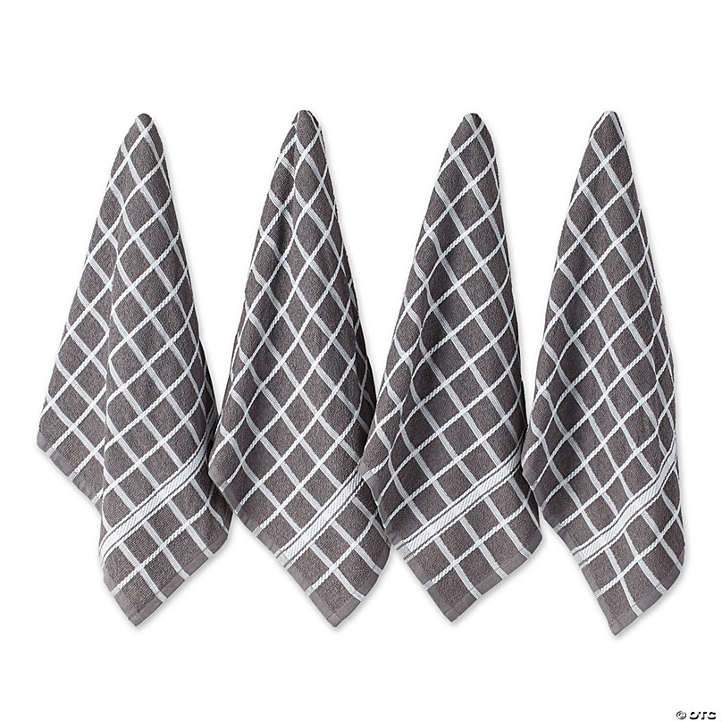Gray Solid Windowpane Terry Dishtowel 4 Piece