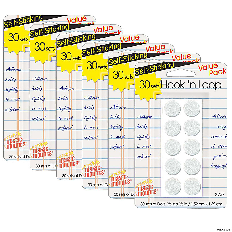 Magic-Mounts Hook N Loop Dots, 5/8", White, 30 Per Pack, 6 Packs ...