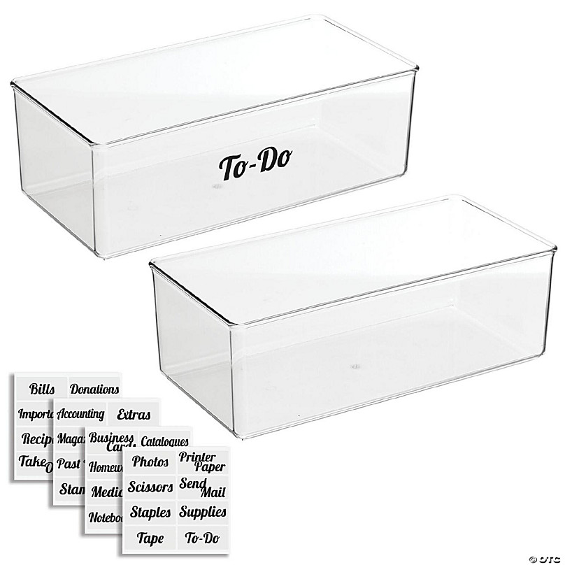 mDesign Plastic Stackable Home, Office Storage Box + 32 Labels - Clear