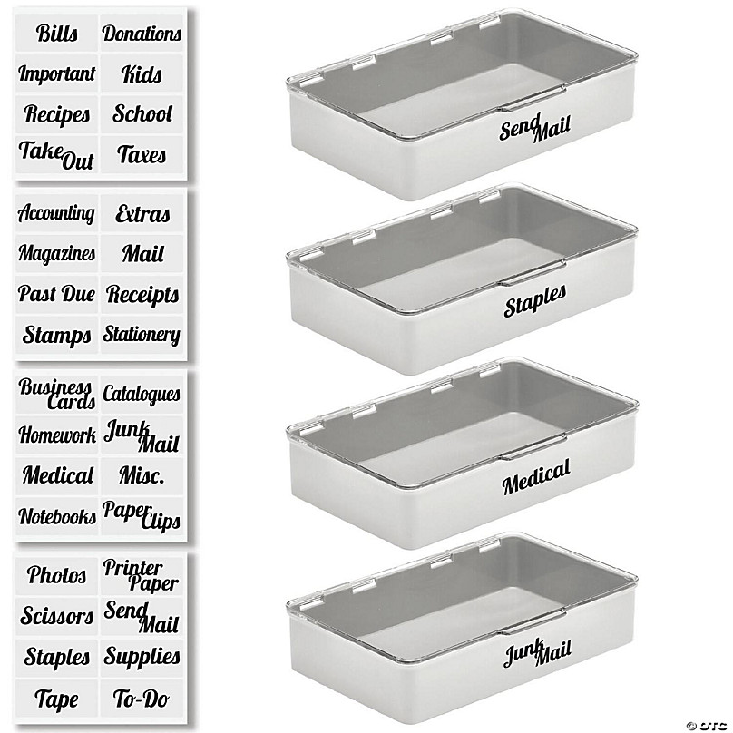 mDesign Plastic Stackable Home, Office Storage Box, 4 Pack + 32 Labels ...