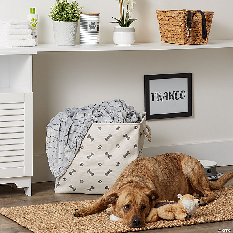 Polyester Pet Bin Paw-Bone Gray Rectangle Large