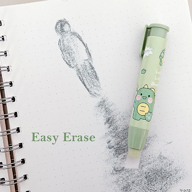 Wrapables Spaceman And Dinosaur Clickable Push Button Erasers Retractable Erasers With Refills