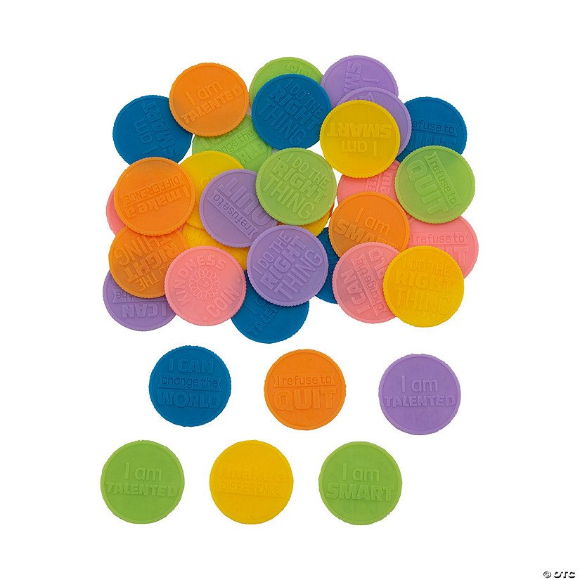 1 1/2" Bulk 144 Pc. Positive Affirmations Solid Color Plastic Coins