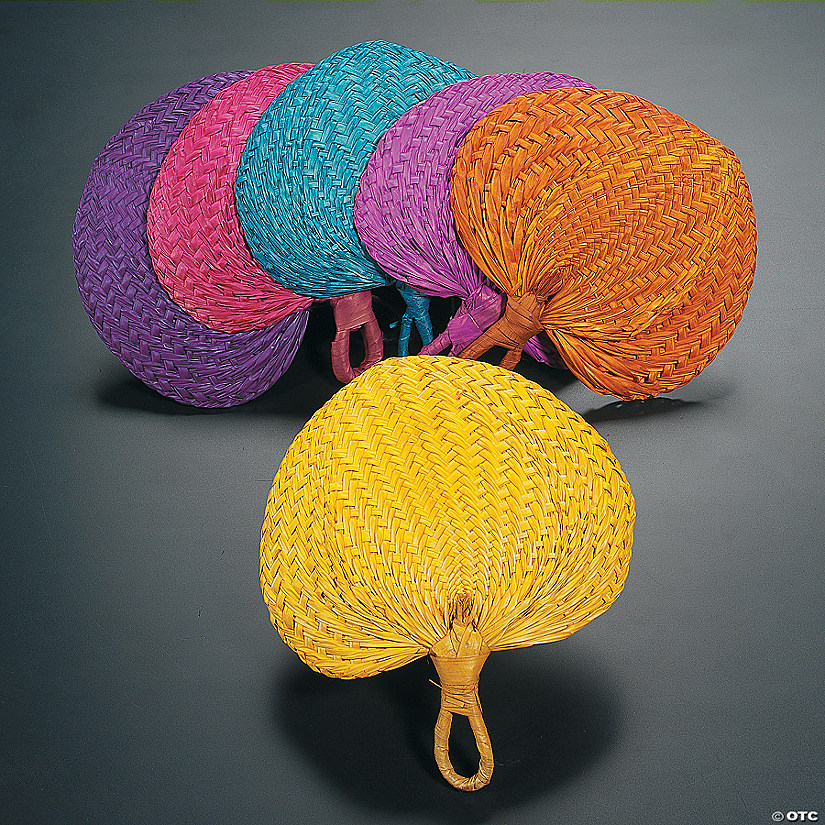 10" Colored Raffia Hand Fans - 12 Pc. | Oriental Trading
