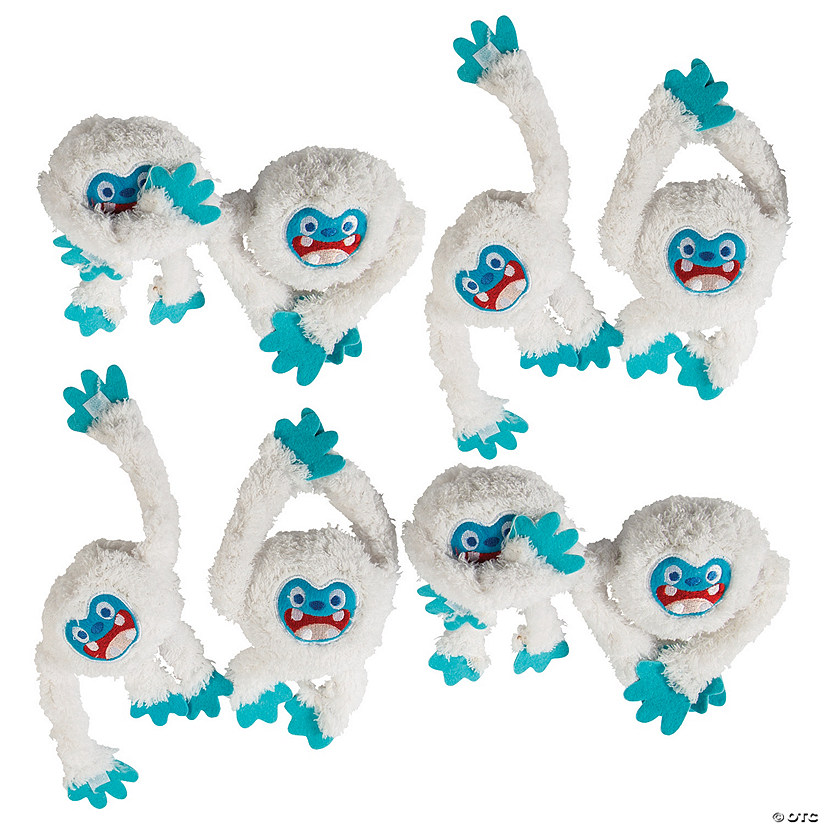 11" Bulk 72 Pc. Long Arm Stuffed White Yetis with Touch Fastener Hands