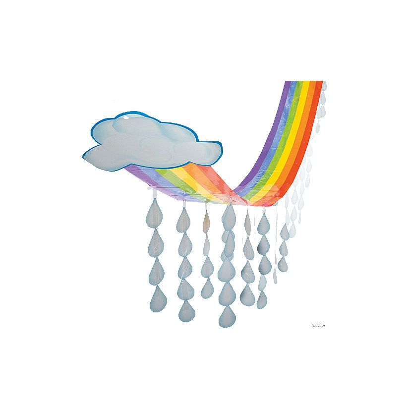 12 Ft. x 32" Rainbow Cloud & Raindrops Ceiling Hanging Decoration ...