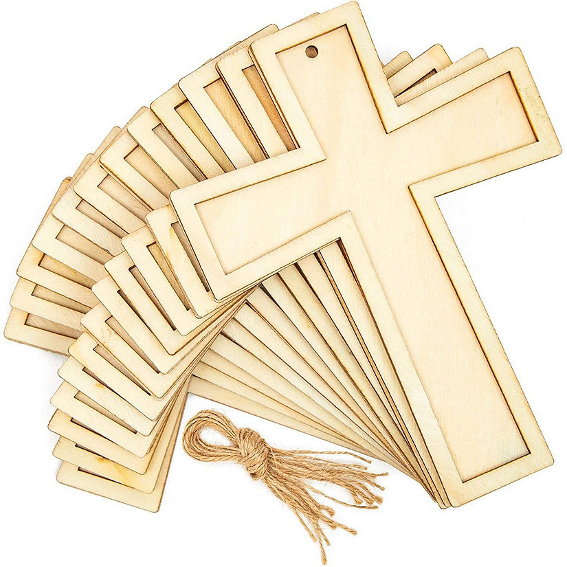 12 Pack 3.8" x 5" Unfinished Wood Cross with Jute String for DIY ...