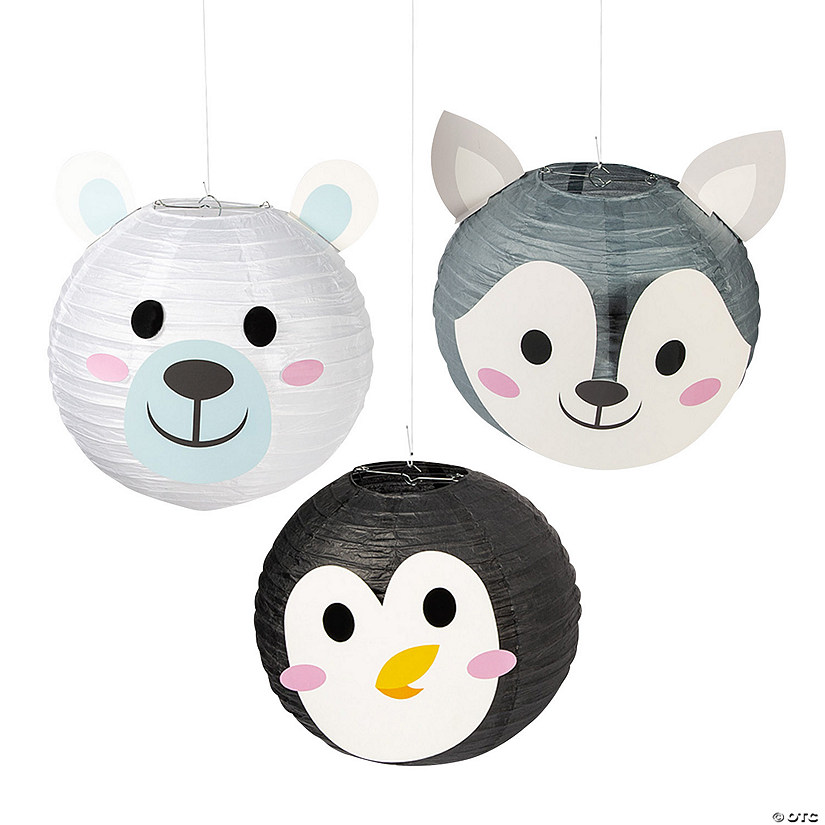 12" Winter Animals Hanging Paper Lanterns- 3 Pc. - Discontinued