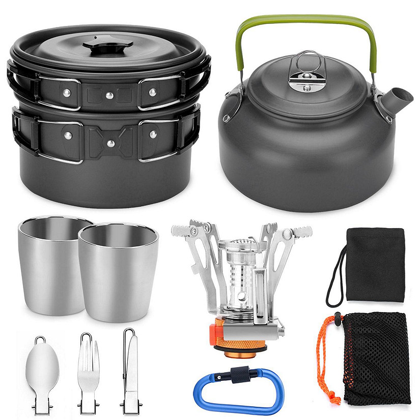 12Pcs Camping Cookware Mess Kit With Mini Stove