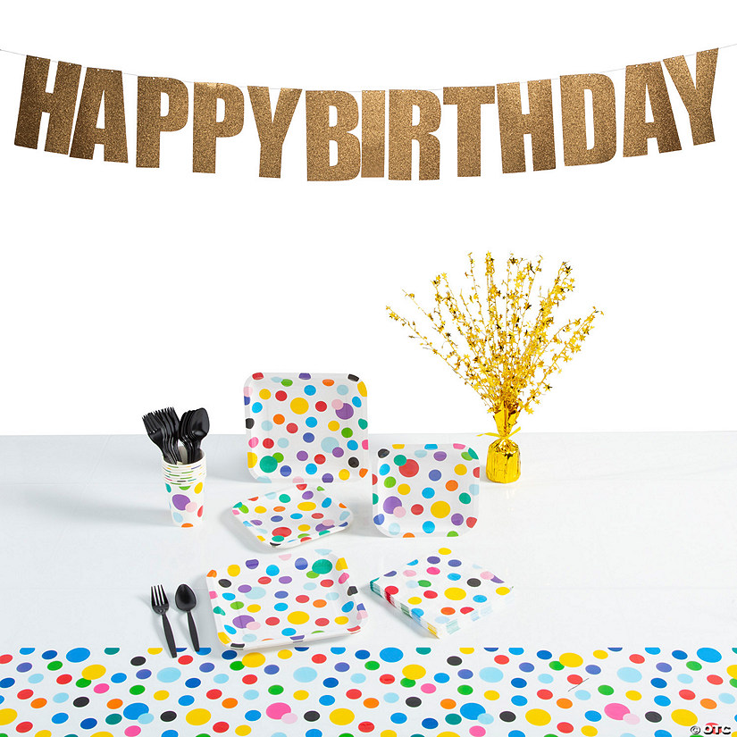 159 Pc. Happy Birthday Polka Dot Disposable Tableware Kit for 24 Guests