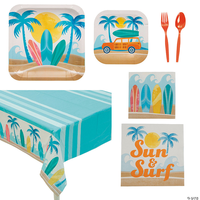 163 Pc. Surf Party Disposable Tableware Decorating Kit for 24 Guests