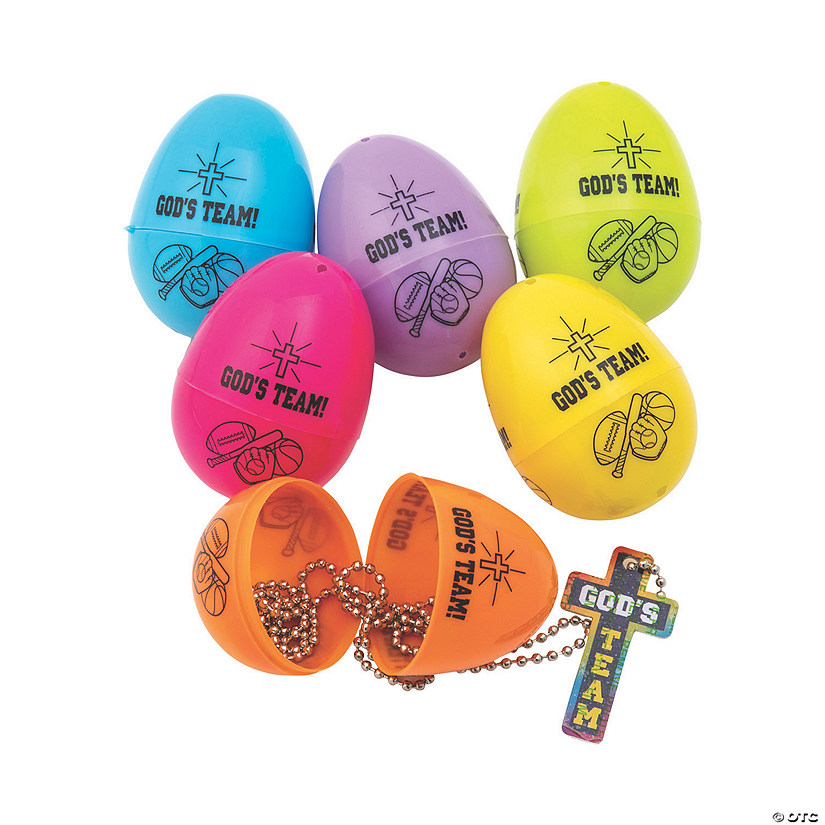 2 1/4" God's Team Necklace-Filled Plastic Easter Eggs - 12 Pc.