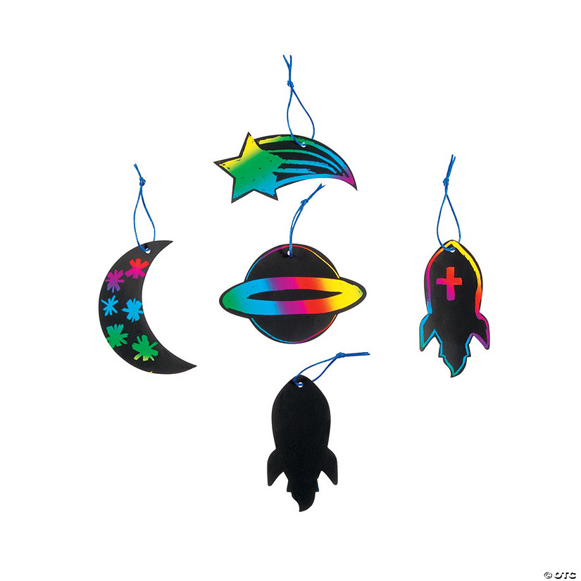 2 3/4" - 5 1/2" Outer Space VBS Magic Color Scratch Ornaments - 24 Pc ...