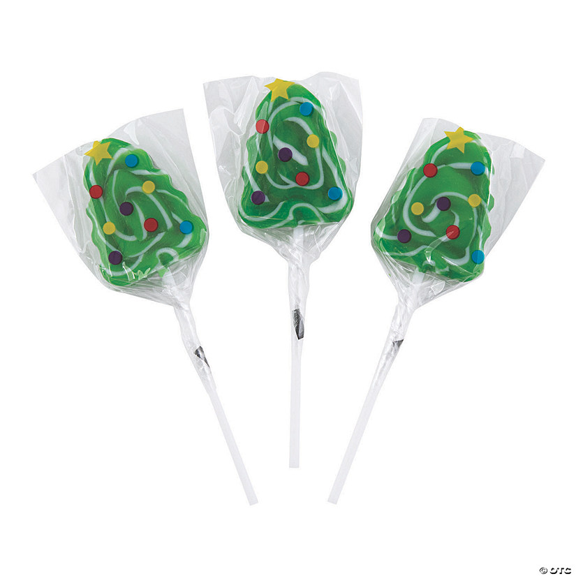 2" 7 oz. Christmas Tree-Shaped Swirl Mixed Fruit Lollipops - 12 Pc.
