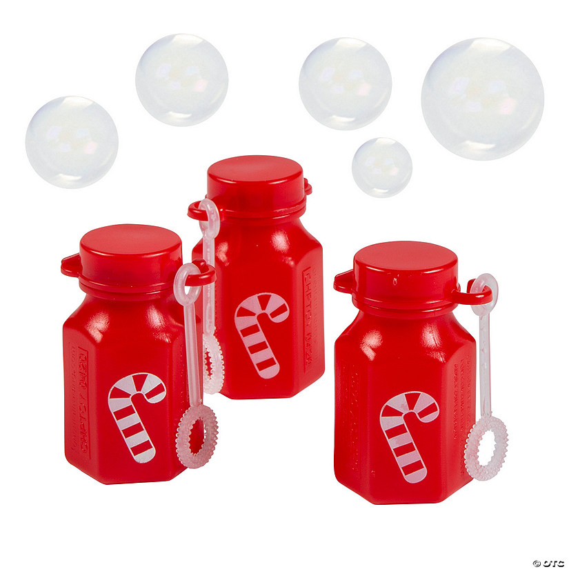 2" Bulk 48 Pc. Mini Candy Cane Plastic Bubble Bottles with Wand