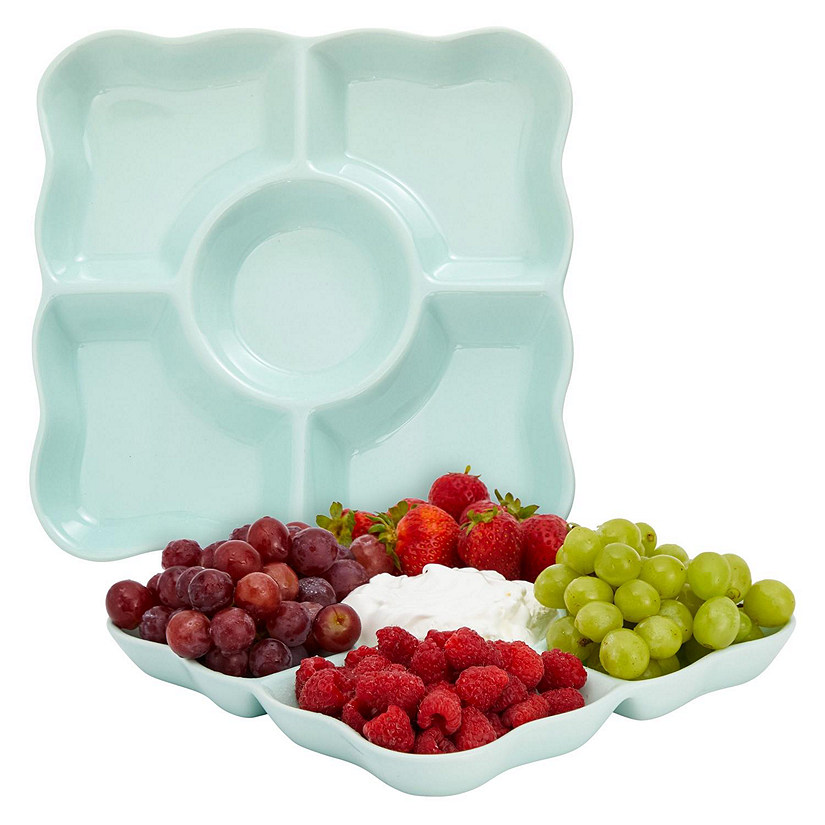 2 Pack Divided Serving Tray, 5 Compartment Porcelain Serving Appetizer ...
