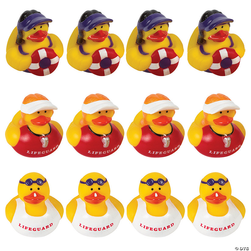 2" Pool & Beach Lifeguard Multicolor Novelty Rubber Ducks - 12 Pc ...