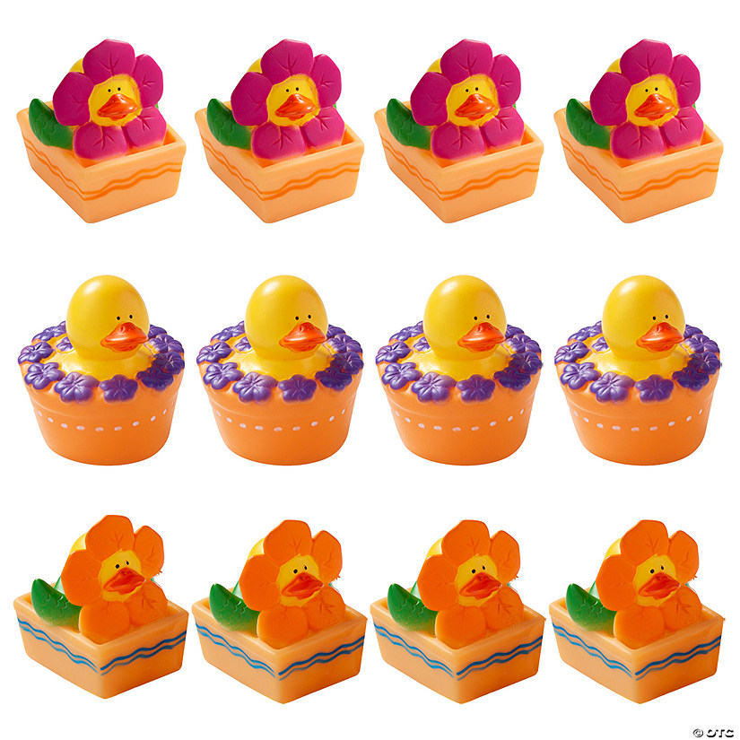 2" Spring Flowers Bright Multicolor Rubber Ducks in Pots - 12 Pc ...