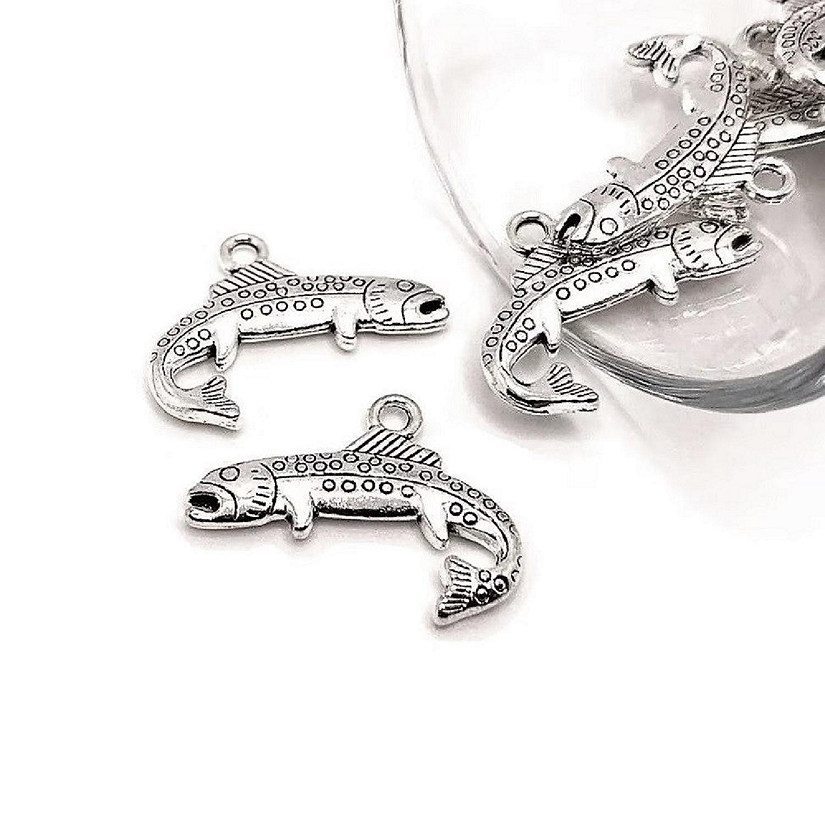 20 Pcs Silver Salmon 3D Fish Charms