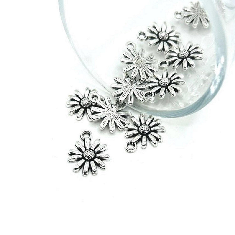 20 Pcs Small Silver Flower Charms