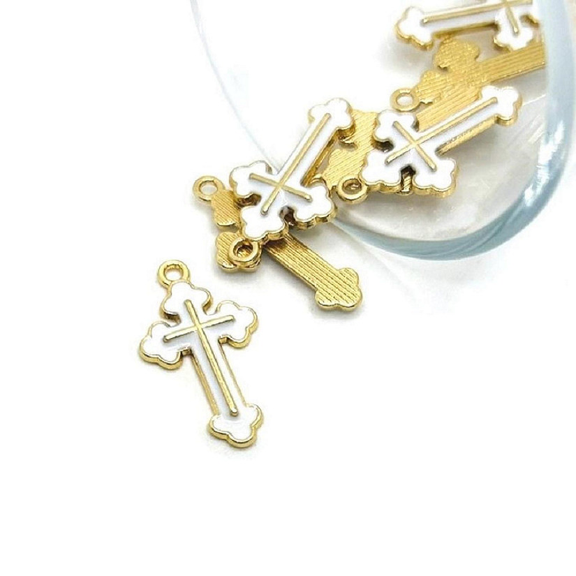 20 Pcs White Enamel Cross Charms | Oriental Trading