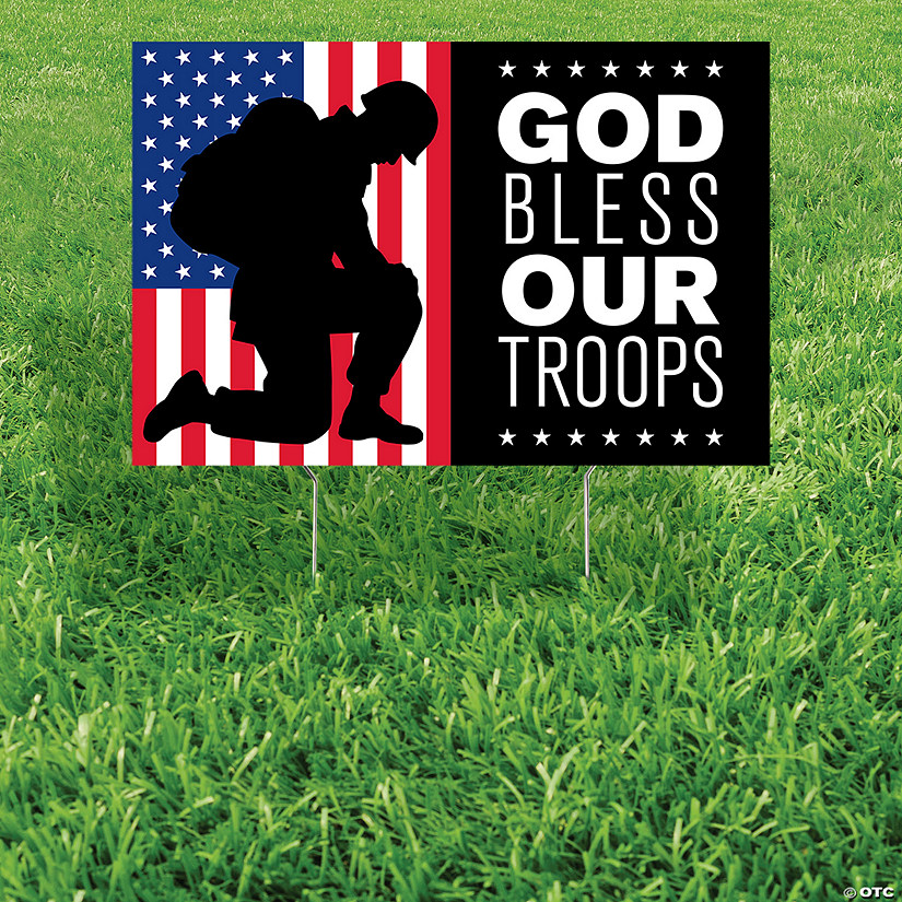 24" x 16" God Bless Our Troops Yard Sign | Oriental Trading