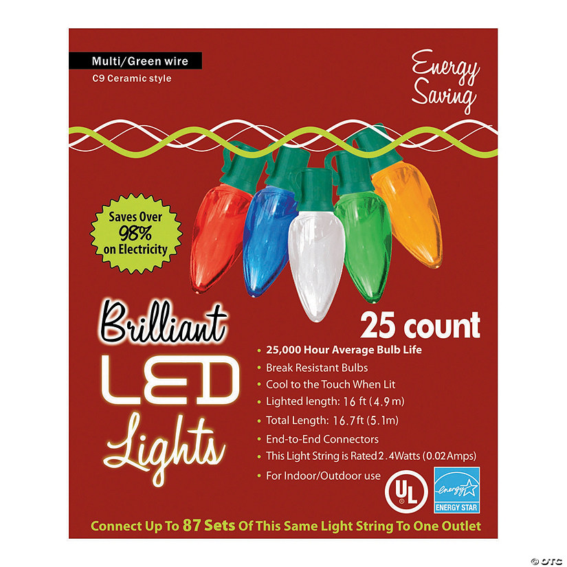 25-Count C9 LED Multicolor Holiday String Lights | Oriental Trading