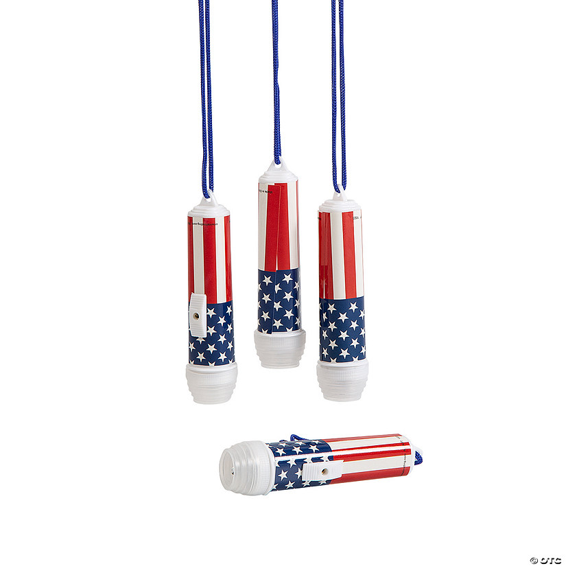 3 1/2" Mini Patriotic Plastic Flashlights on a Rope - 12 Pc.