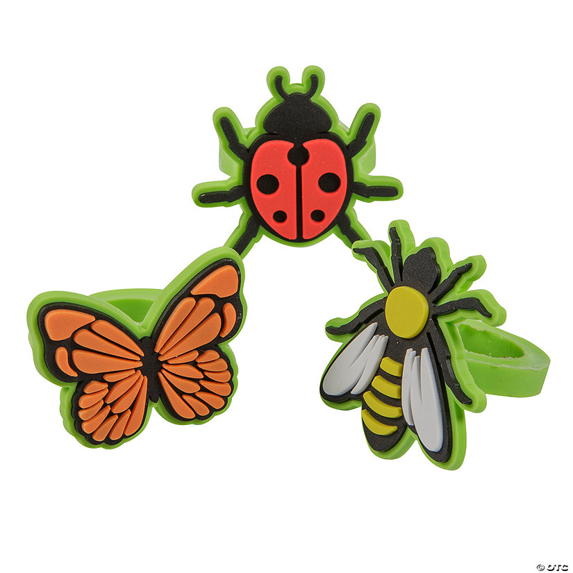 3/4" Friendly Insect Multicolor Plastic Rings – 24 Pc. | Oriental Trading
