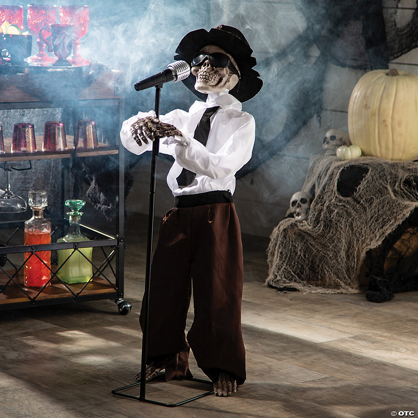 3 Ft. Animated Standing Singing Skeleton Halloween Decoration ...