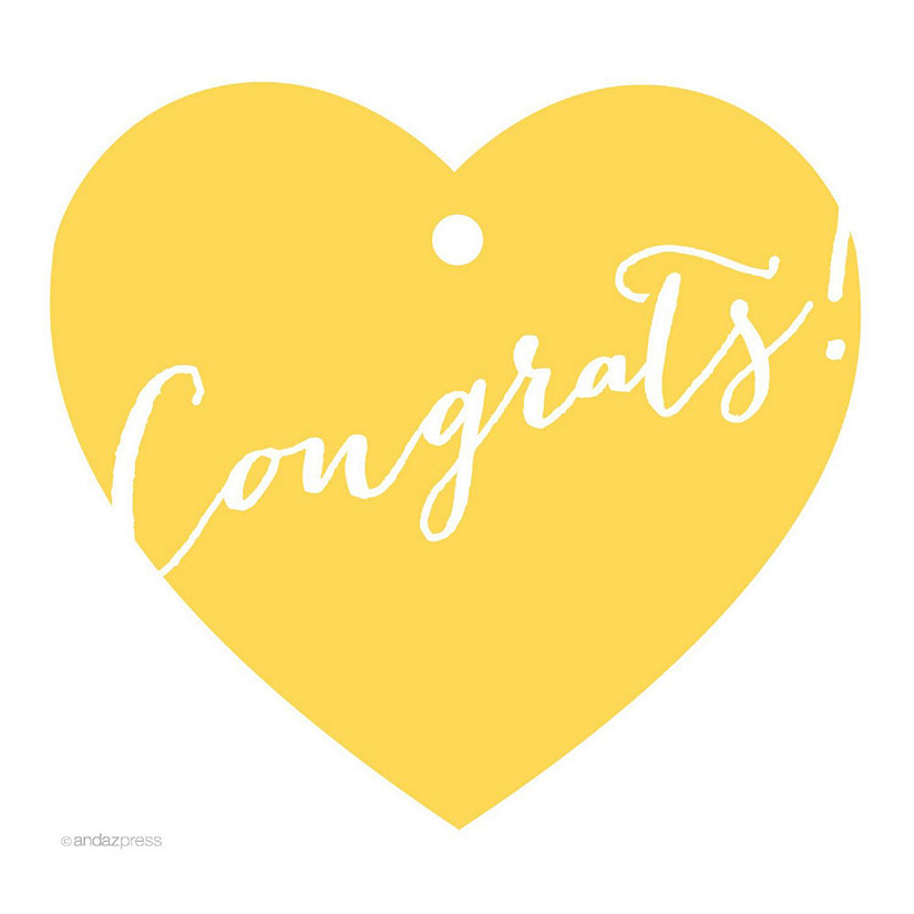 30 Heart Tag Whimsical Congrats! Yellow | Oriental Trading