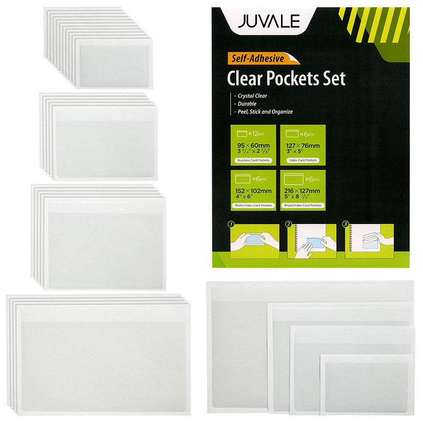 30 Pieces Clear Adhesive Pockets for Planners and Binders, Peel and ...