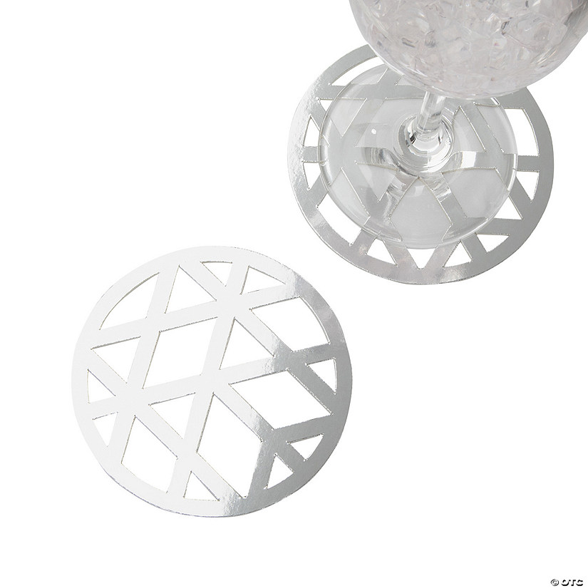 4" Silver Metallic Laser Cut Round Coasters - 12 Pc. | Oriental Trading