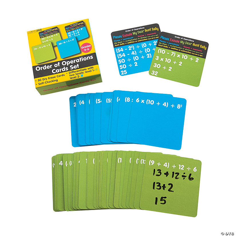 4" x 4" Self-Checking Order of Operations Dry Erase Card Set - 50 Pc ...