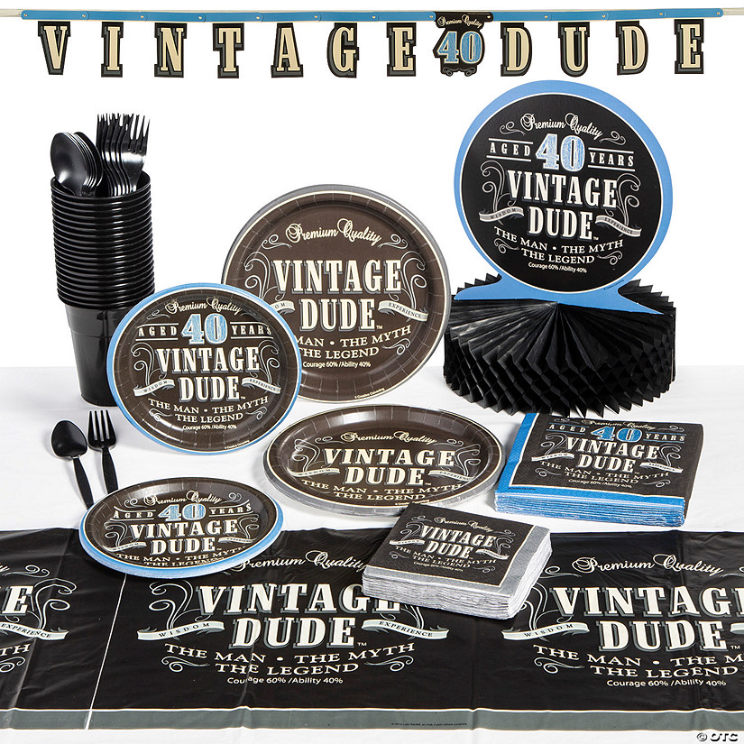 40th Birthday Vintage Dude Tableware Kit for 8 Guests