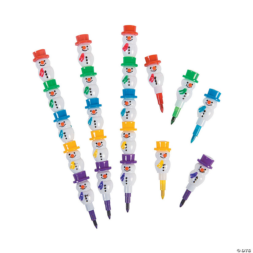 5 1/2" 5-Color Stackable Plastic Snowman Crayons - 12 Pc.