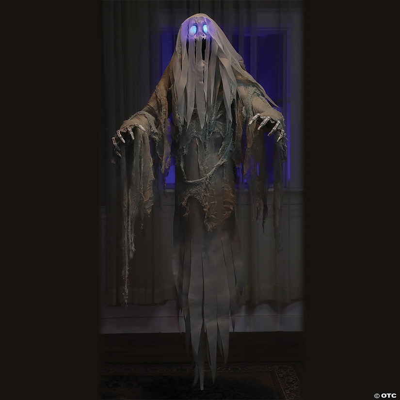 5 Ft. Light-Up Hanging Spooky Ghost Posable Halloween Decoration ...