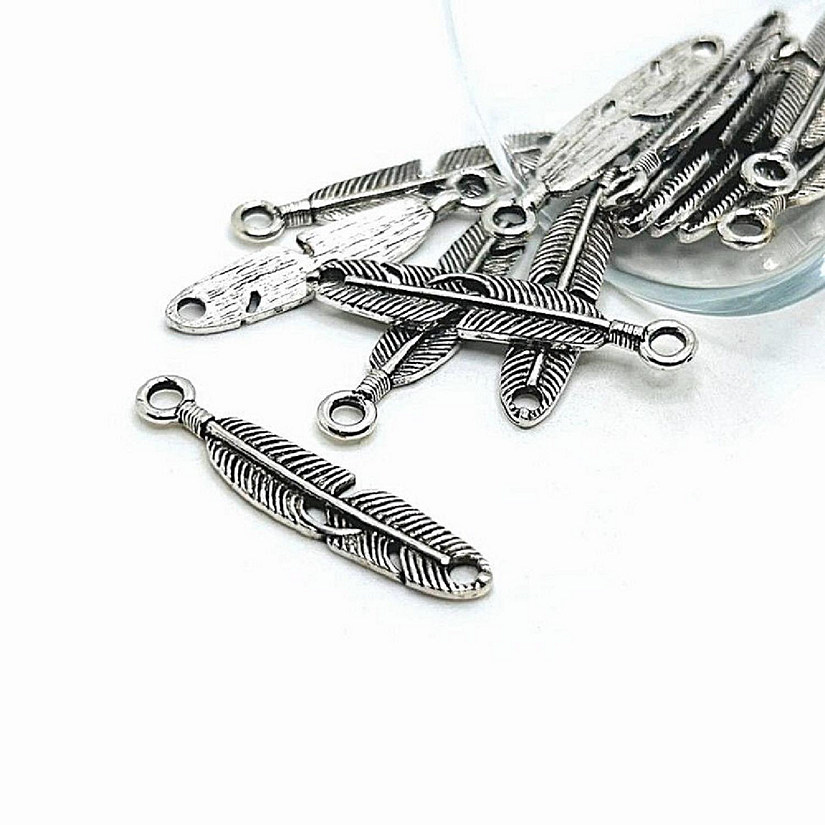 50 Pcs Silver Feather Charms