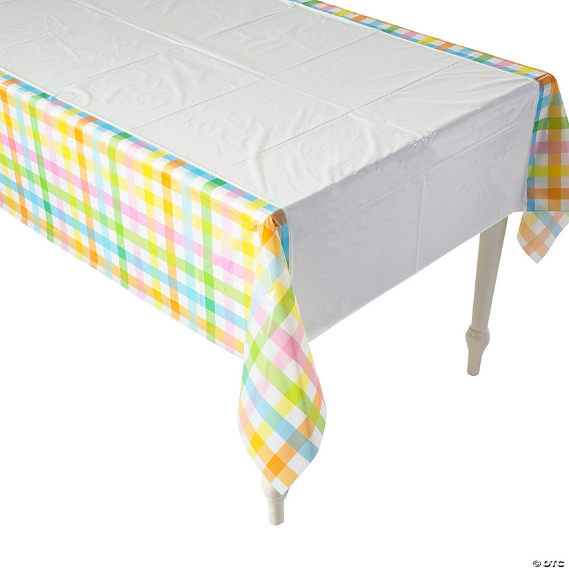 54" x 108" Pastel Gingham Plastic Tablecloth - Discontinued