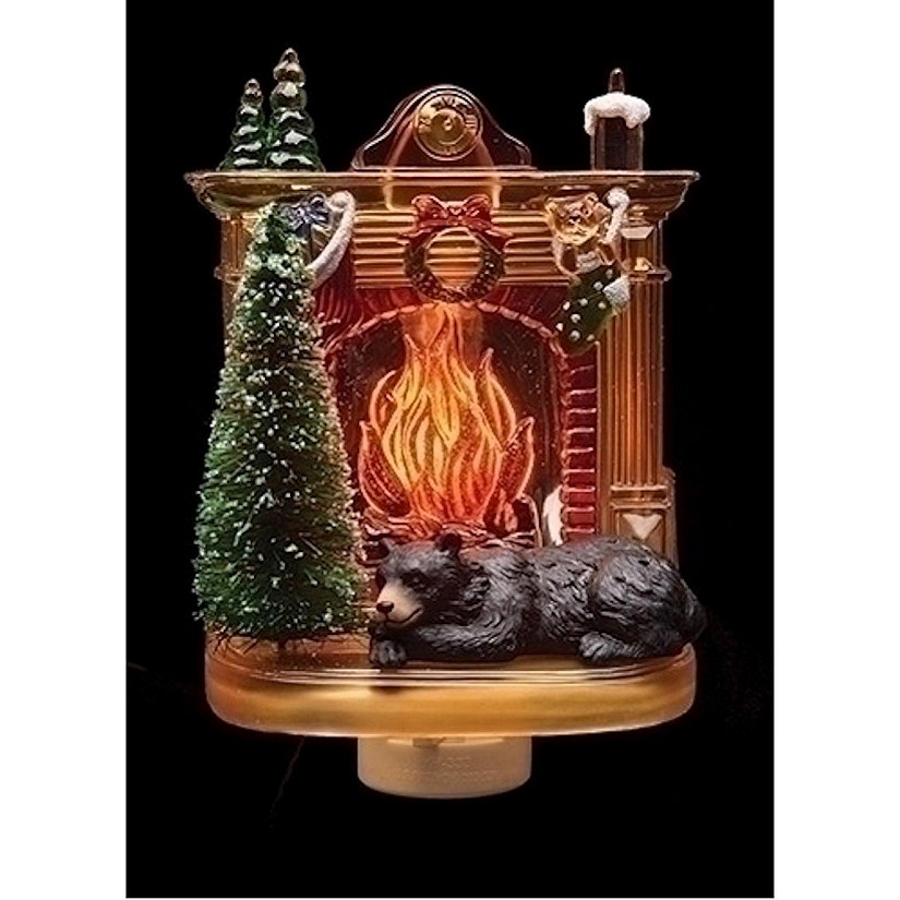 6 Inch Black Bear Fireplace Night Light Flicker Bulb