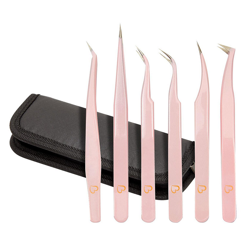 6 Pieces Precision Tweezer Set for Eyelash Extensions with Storage Case ...