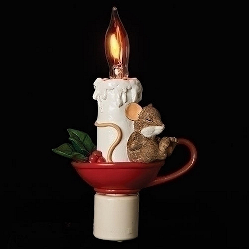 7 Inch Tall Sleeping Mouse Night Light Flicker Flame with Swivel Plug
