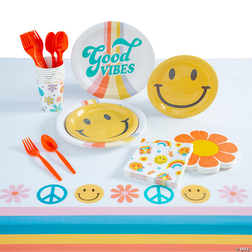 73 Pc. Groovy Party Tableware Kit for 8 Guests | Oriental Trading