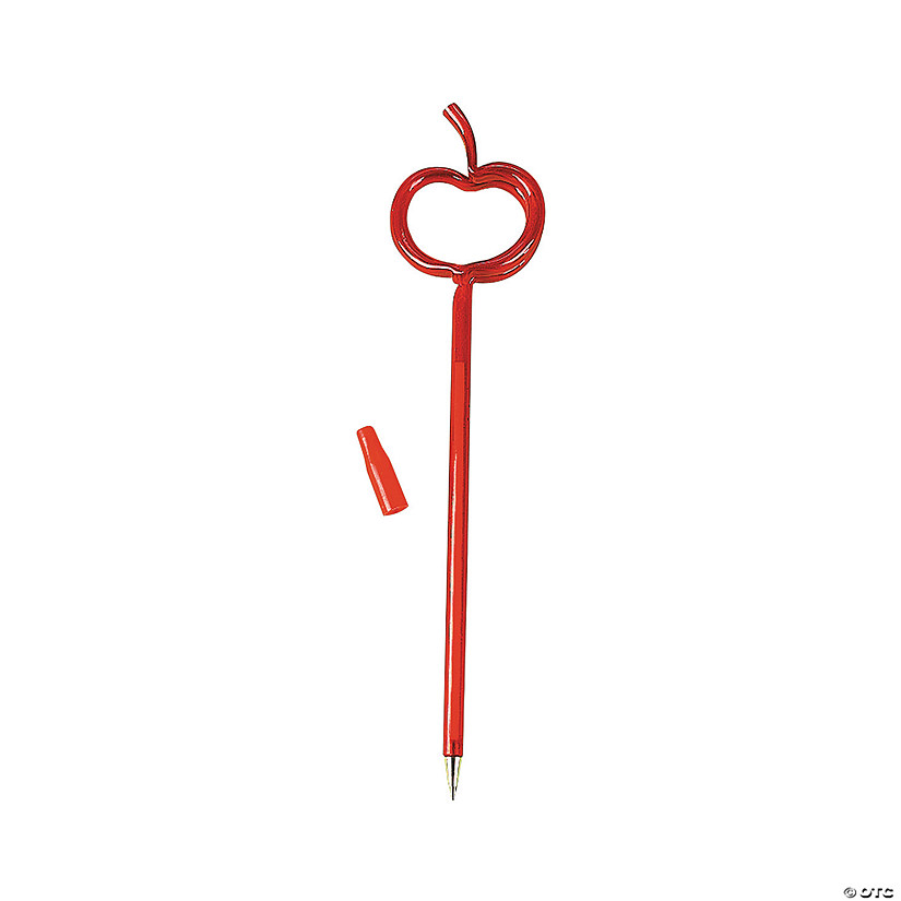 8" Red Apple-Shaped Black Ink Plastic Stick Pens - 12 Pc. | Oriental ...