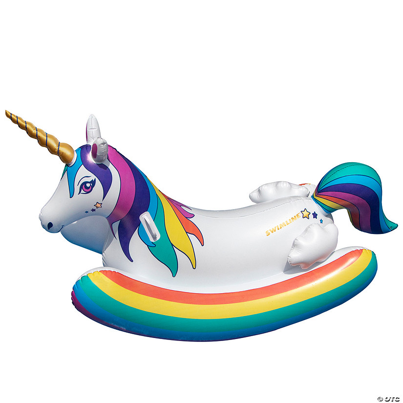 86" Inflatable Rainbow Unicorn Rocker Swimming Pool Float | Oriental ...