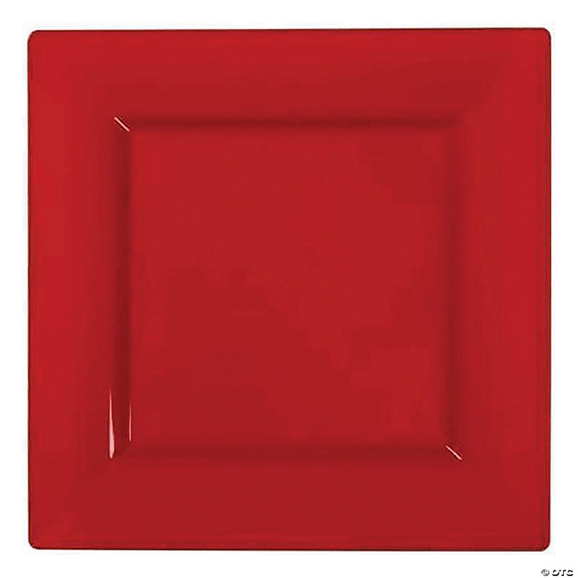 9.5" Red Square Plastic Dinner Plates (40 Plates)